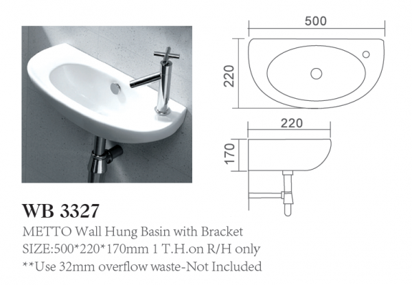 Wall Hung Basin with Bracket - Middletons Builders Warehouse